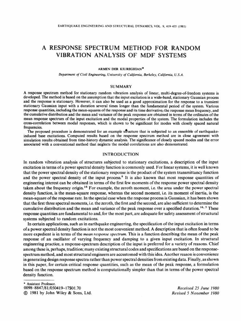 A Response Spectrum Method For Random Vibration Analysis of MDF Systems | PDF | Spectral Density ...