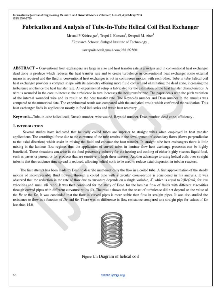 Tube-in-Tube Helical Coil Heat Exchanger | PDF | Heat Exchanger | Heat ...