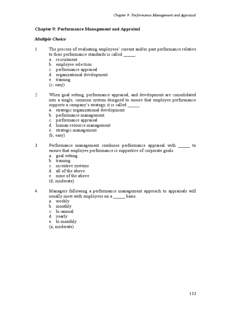MCQS Chapter 9 | PDF | Performance Management | Performance Appraisal