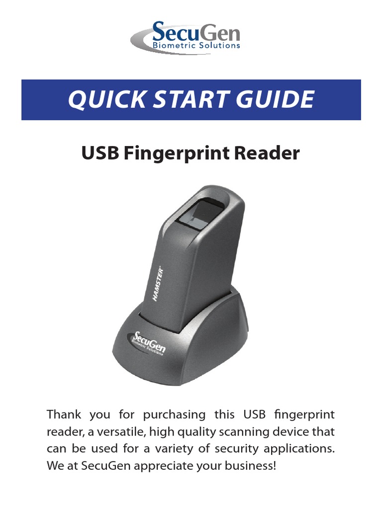 Quick Start Guide: USB Fingerprint Reader | PDF | Electromagnetic ...
