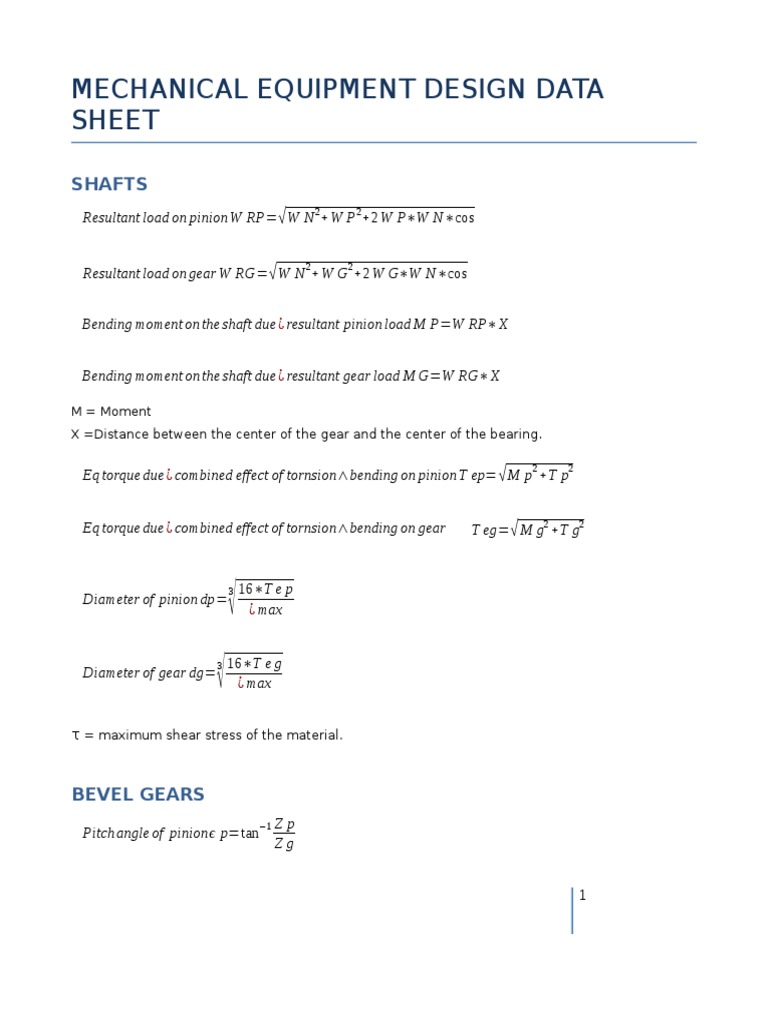 Mechanical Equipment Design Data Sheet: Shafts | PDF
