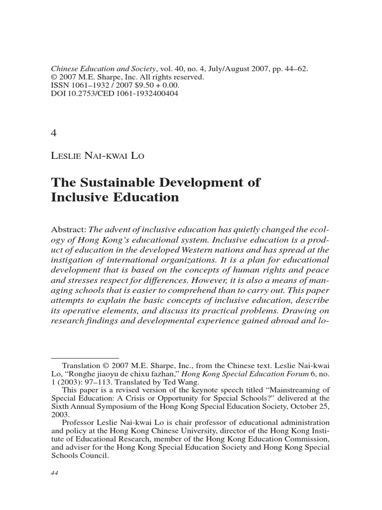 The Sustainable Development of Inclusive Education. | PDF | Inclusion ...
