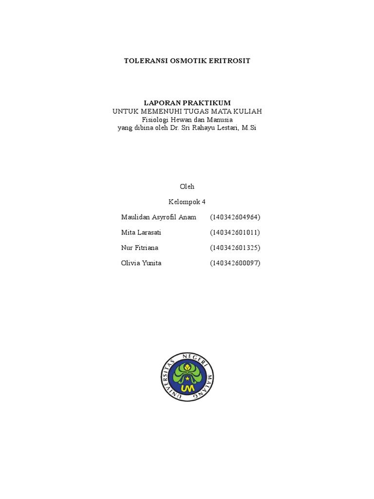 Kecepatan Hemolisis dan Krenasi Eritrosit Katak dalam Larutan NaCl ...