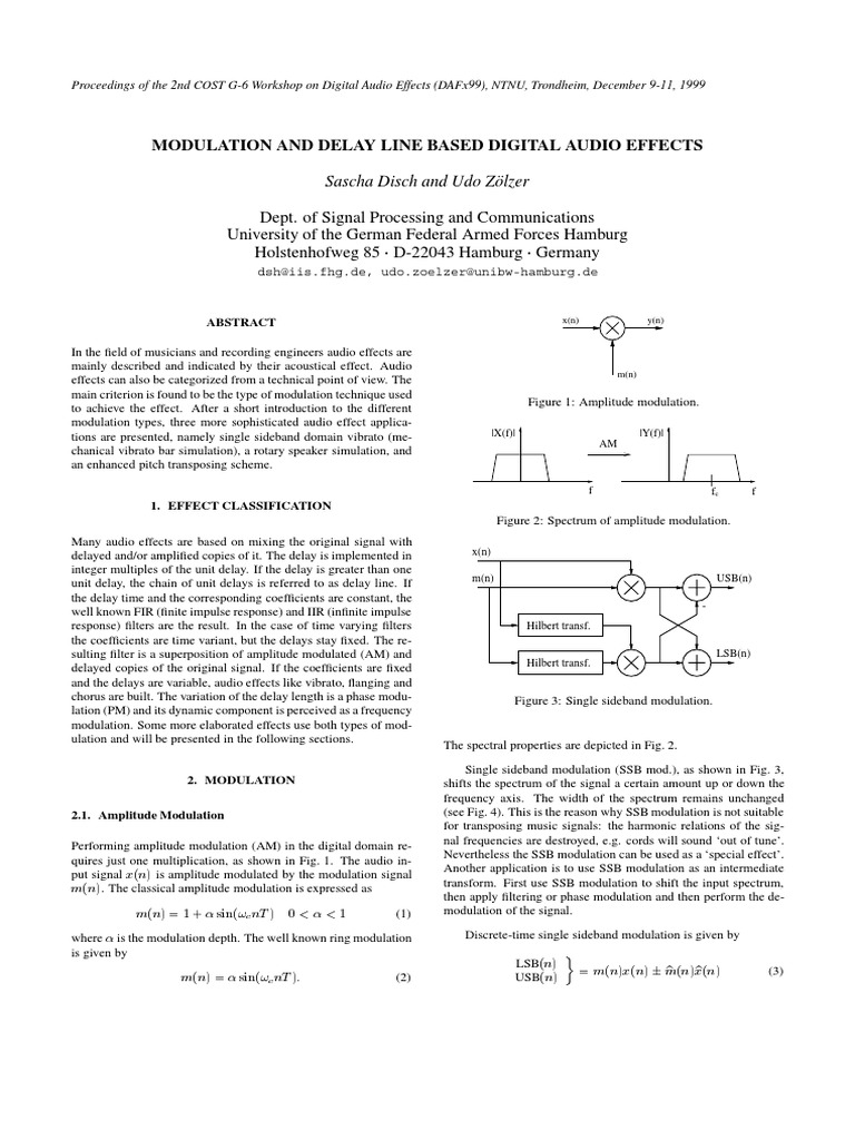 Modulation and Delay Line Based Digital Audio Effects | PDF | Modulation | Algorithms