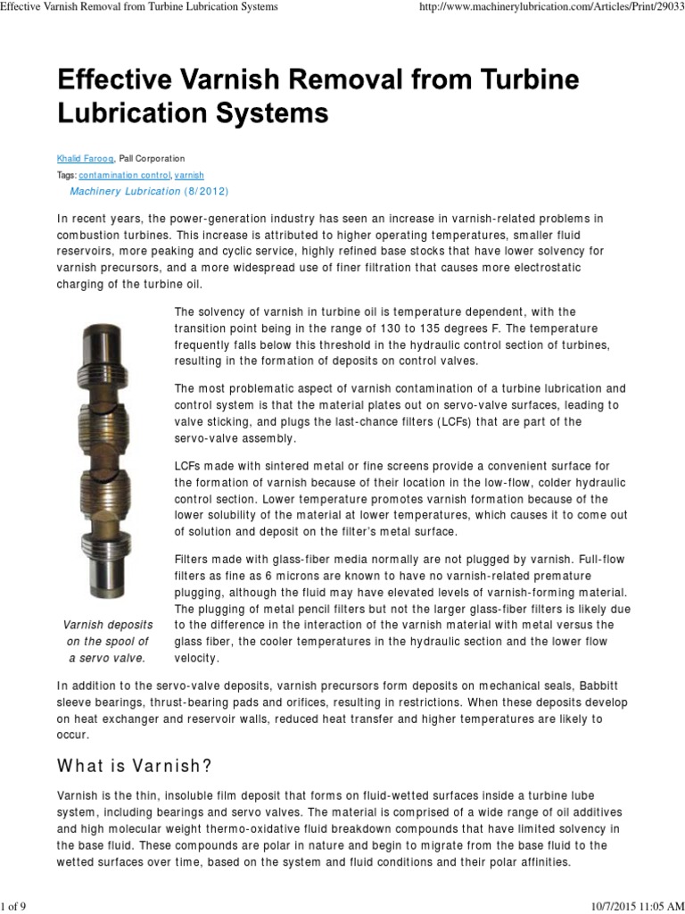 Effective Varnish Removal From Turbine Lubrication Systems | Download ...