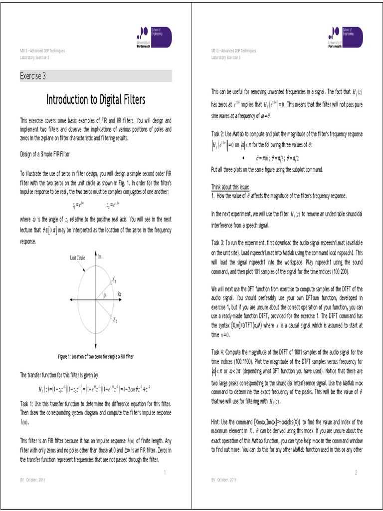 Introduction To Digital Filters: Exercise 3 | PDF | Digital Signal ...