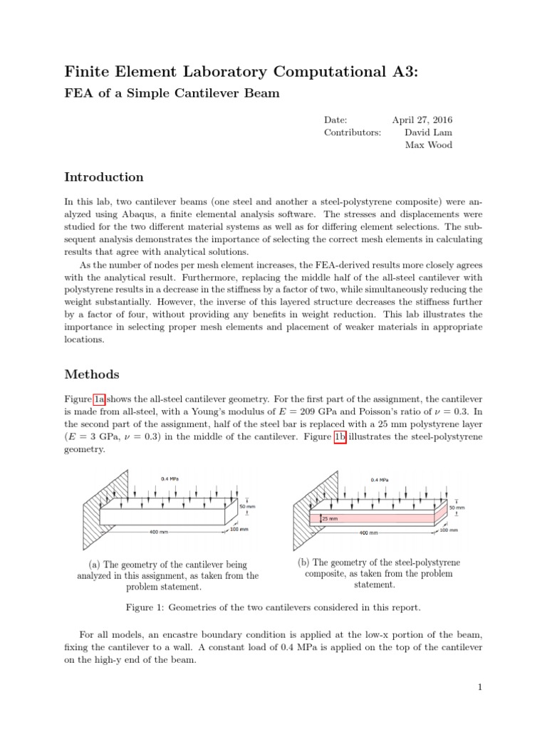 A3 FEA of A Simple Cantilever Beam | PDF | Beam (Structure) | Finite ...