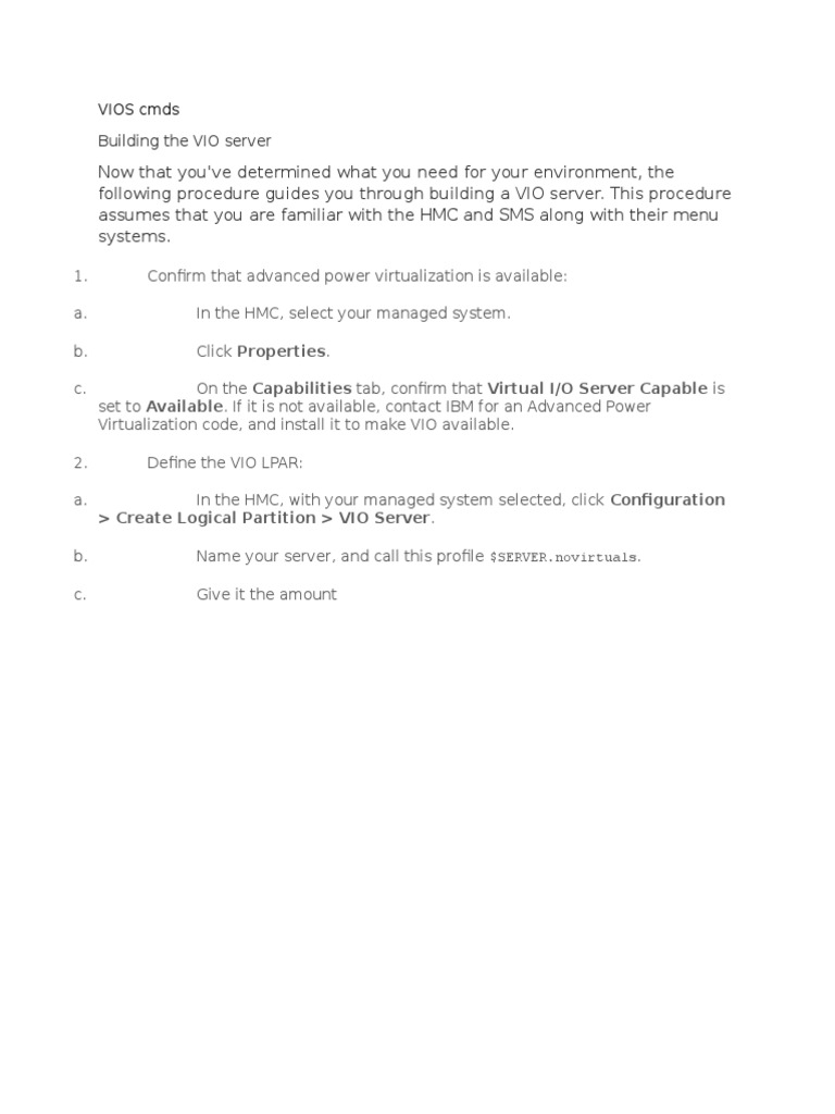 Building The VIO Server: VIOS Cmds | PDF