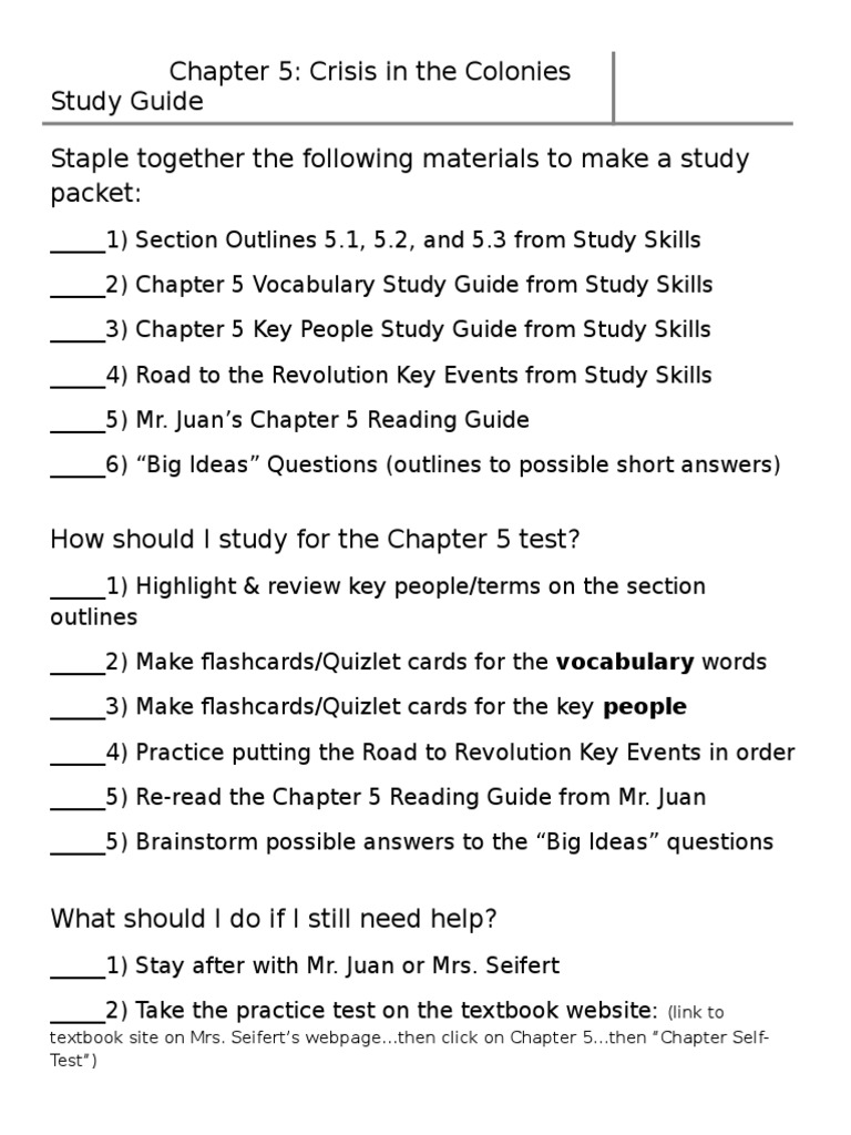 Chapter 5 Study Guide | PDF | American Revolution | Colonial United ...