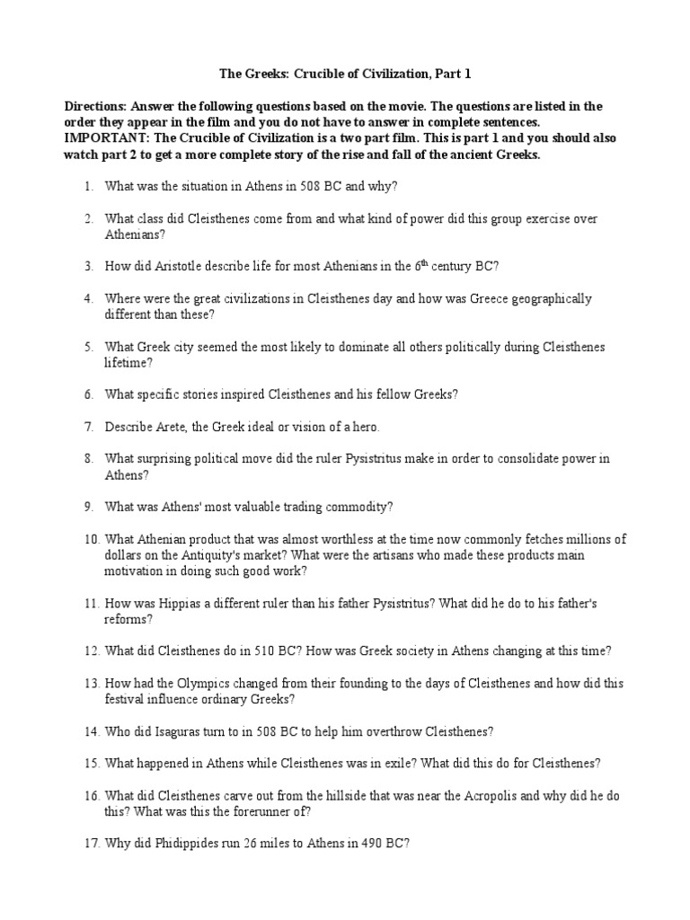 The Greeks Crucible of Civlization Part 1 | PDF | Ancient Greece | 1st ...