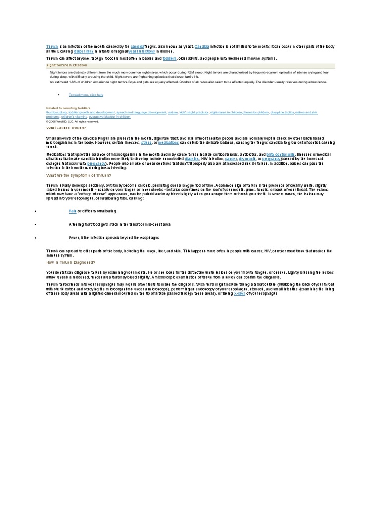 Thrush Candida Candida Diaper Rash Yeast Infections Toddlers | PDF ...