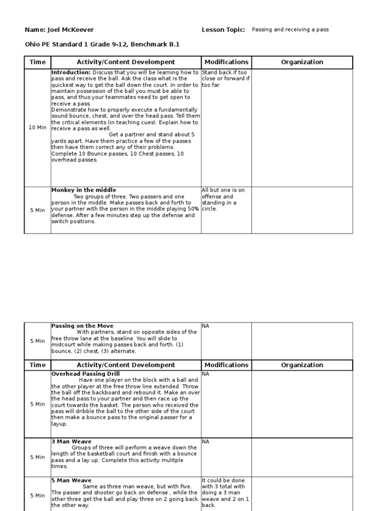 Basketball Lesson Plan | PDF | Leisure | Sports Rules And Regulations