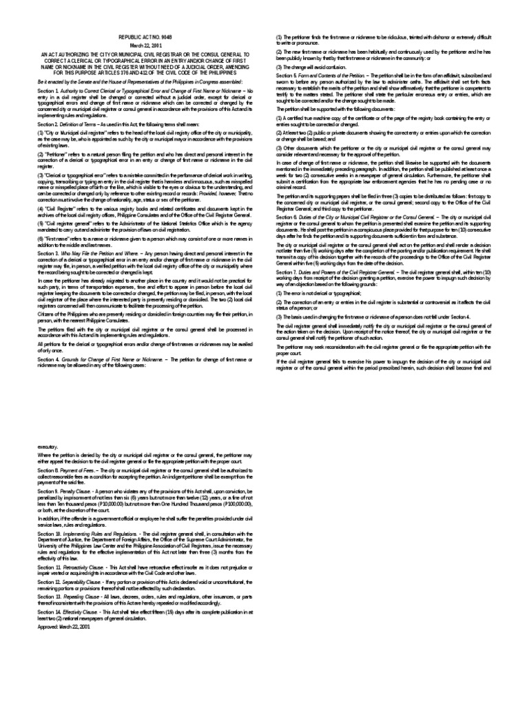 Ra 9048 | PDF | Government Information | Constitutional Law