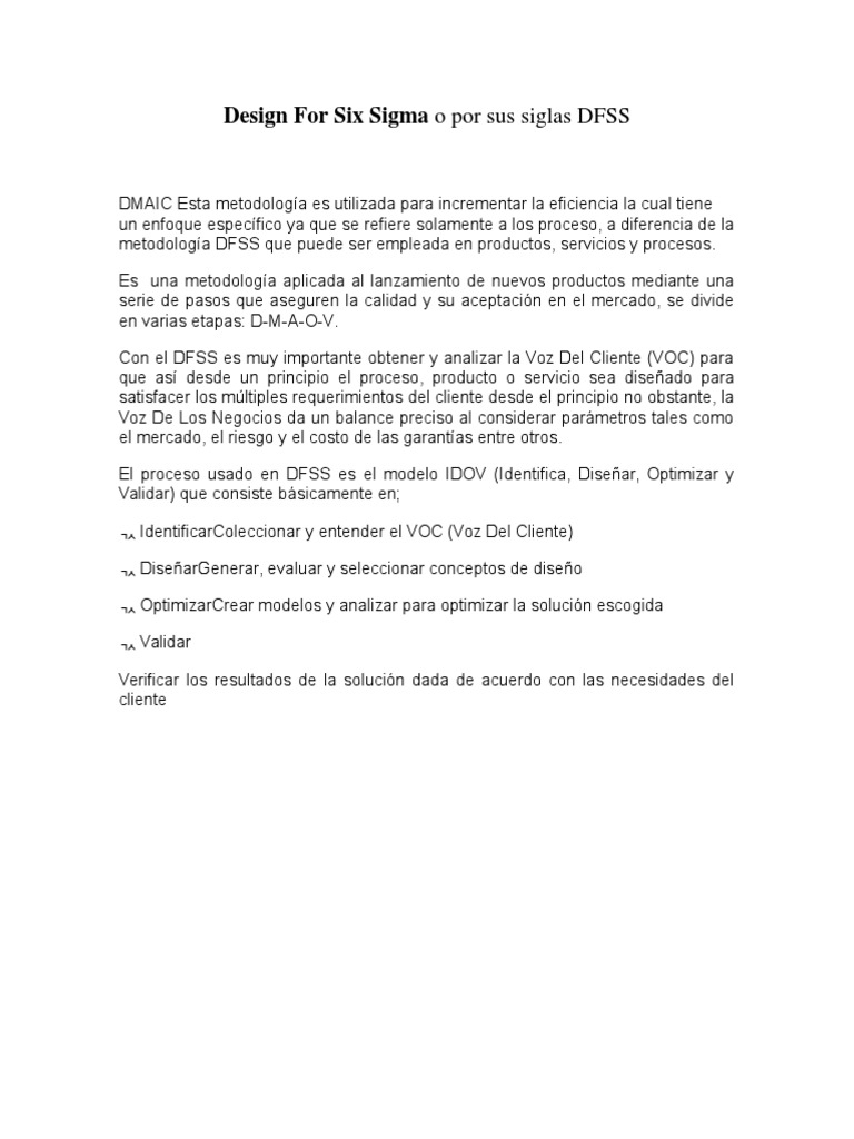 DFSS: Metodología para Nuevos Productos | PDF | Six Sigma | Calidad ...