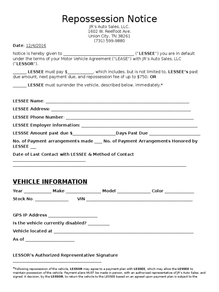 Repossession Notice | PDF