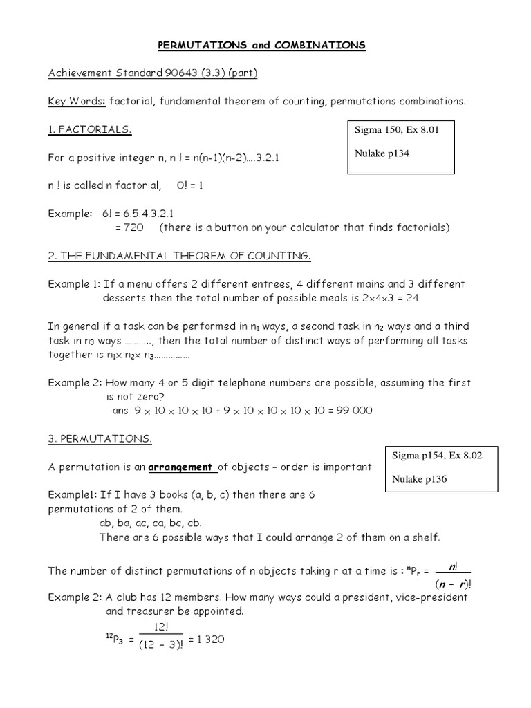 Probability with Permutations & Combinations | PDF | Permutation ...