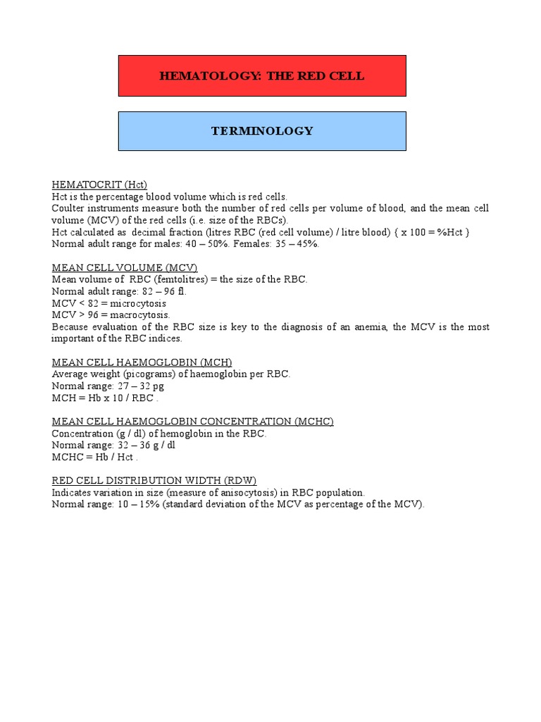 Hematology 3 1 The Red Blood Cell | PDF | Anemia | Sickle Cell Disease