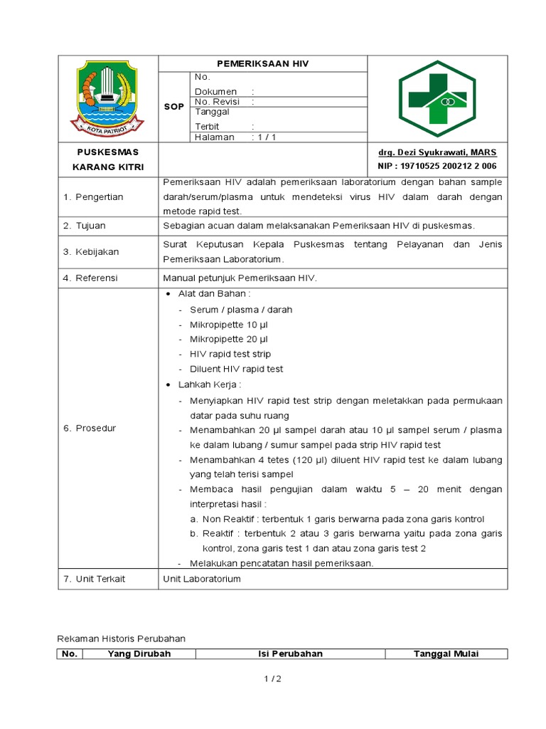 Sop Pemeriksaan Hiv | PDF