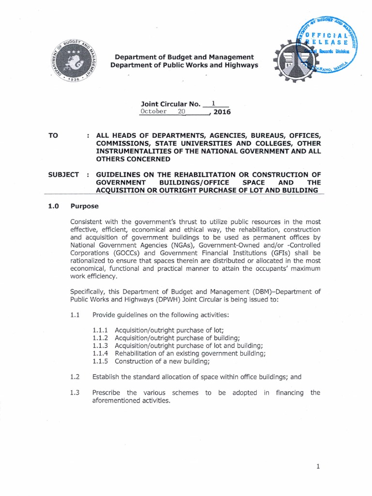 DBM-DPWH Joint Circular No. 1 | PDF | Government | Economies