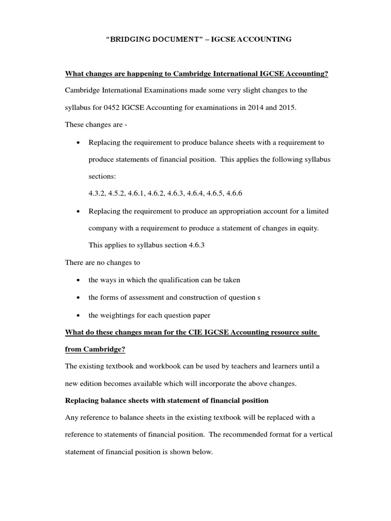 Bridging Document Igcse Accounting 1 | Dividend | Balance Sheet