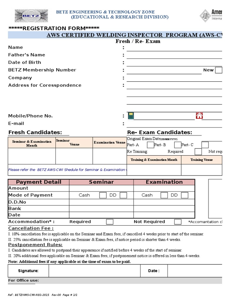 Fresh / Re-Exam Aws Certified Welding Inspector Program (Aws-Cwi) | PDF