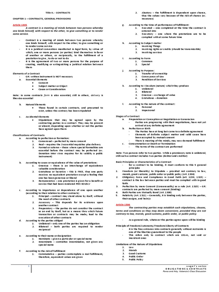 Article 1305: Title Ii. - Contracts Chapter 1 - Contracts, General Provisions | PDF | Offer And ...