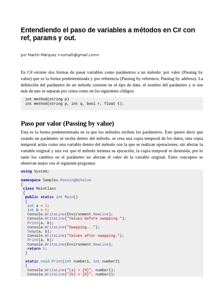 Entendiendo el paso de variables a métodos en C# con ref, params y out. | C Sharp (lenguaje de ...