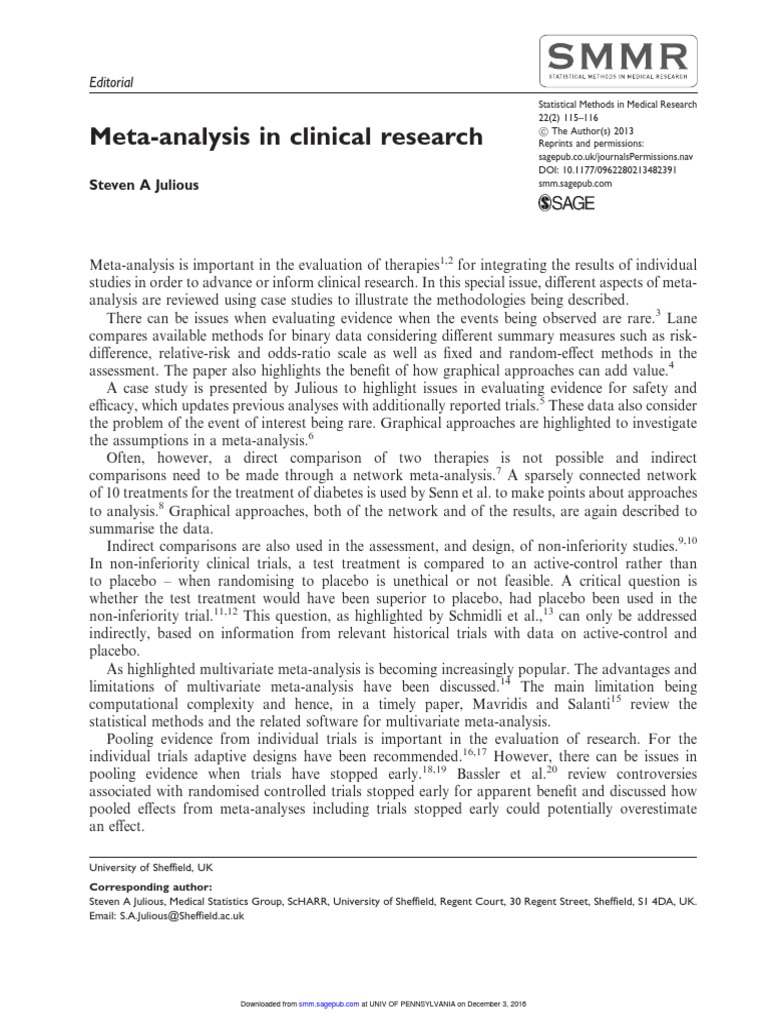 Meta-Analysis in Clinical Research | PDF | Meta Analysis | Clinical Trial