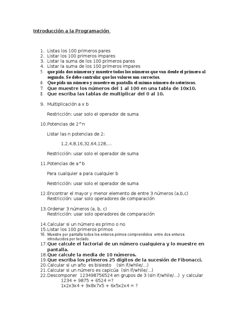Introducción A La Programación - Problemas | PDF | Multiplicación | Números