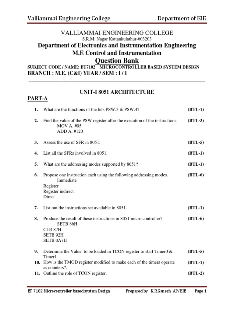 8051 Microcontroller Design Question Bank | PDF | Pic Microcontroller ...