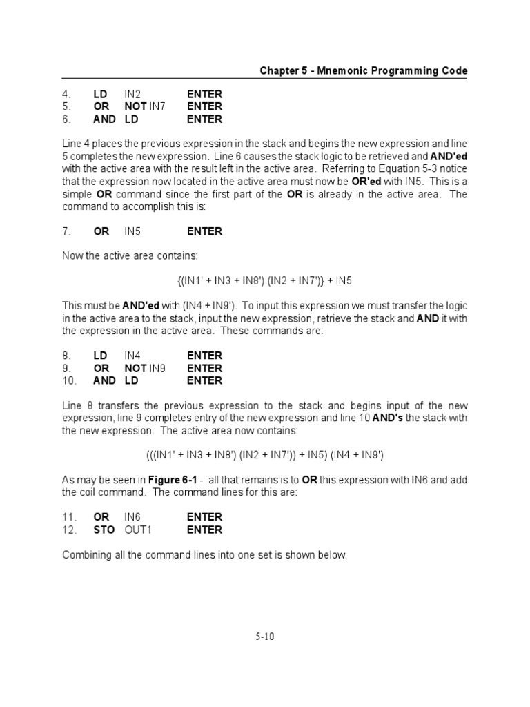Chapter 5 - Mnemonic Programming Code LD Enter OR Not In7 Enter and LD ...