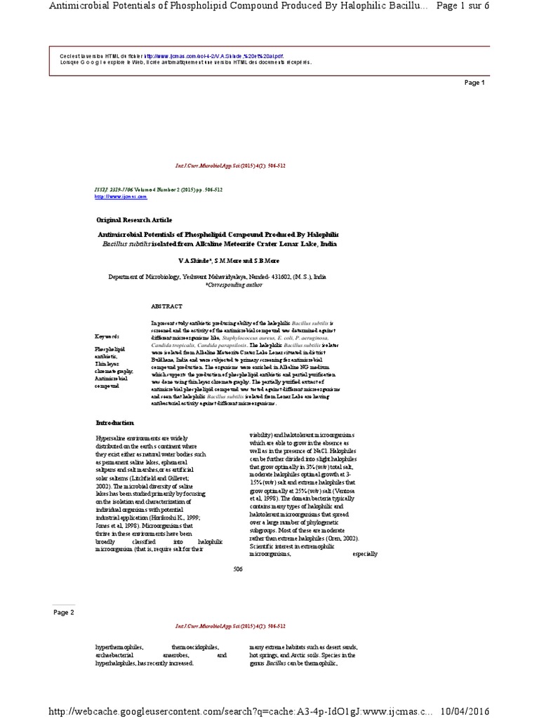 Antimicrobial Potentials of Phospholipid Compound Produced by ...