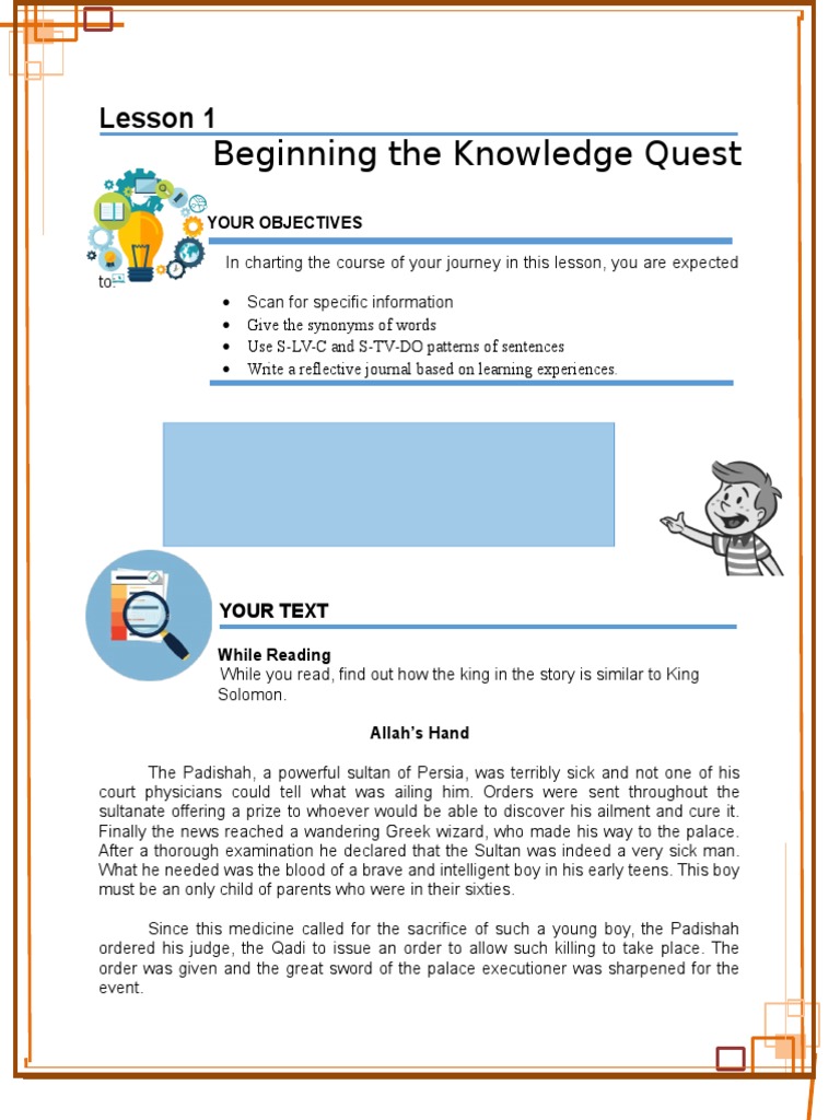 Beginning The Knowledge Quest: Lesson 1 | Download Free PDF | Verb | Noun