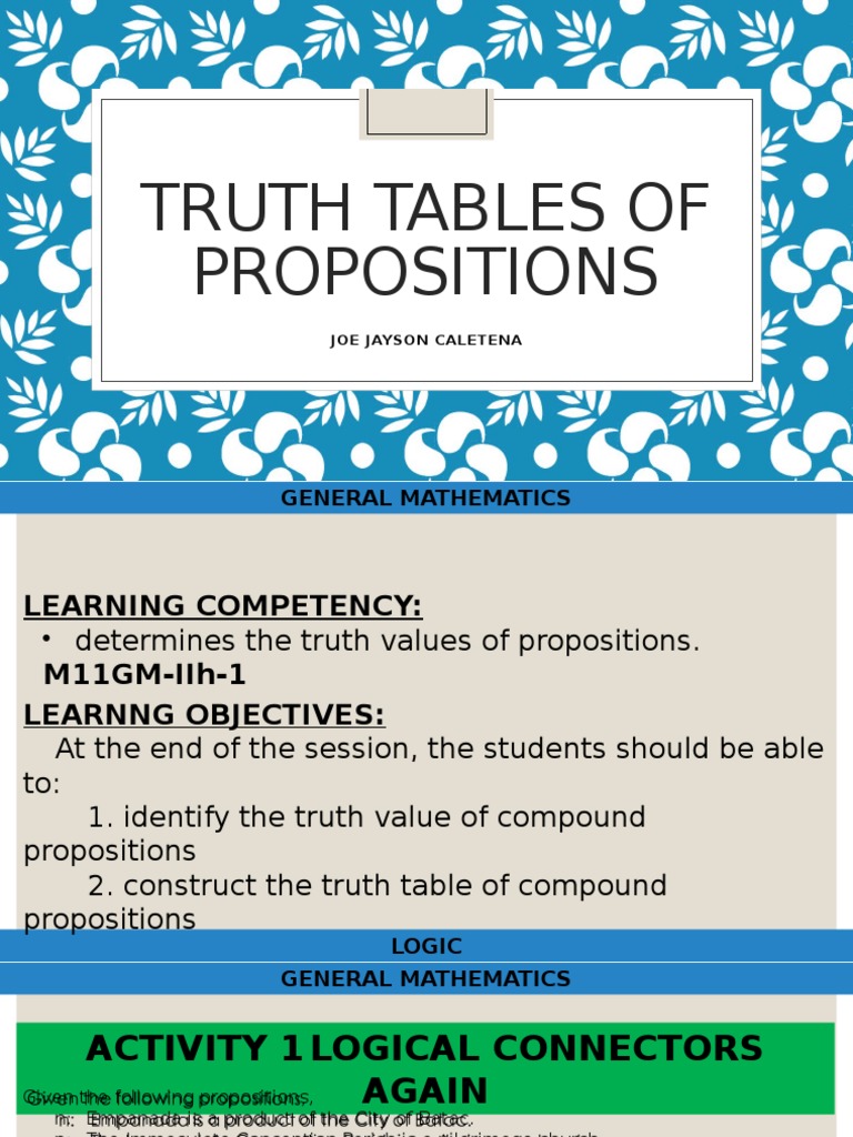Truth Tables of Propositions | PDF