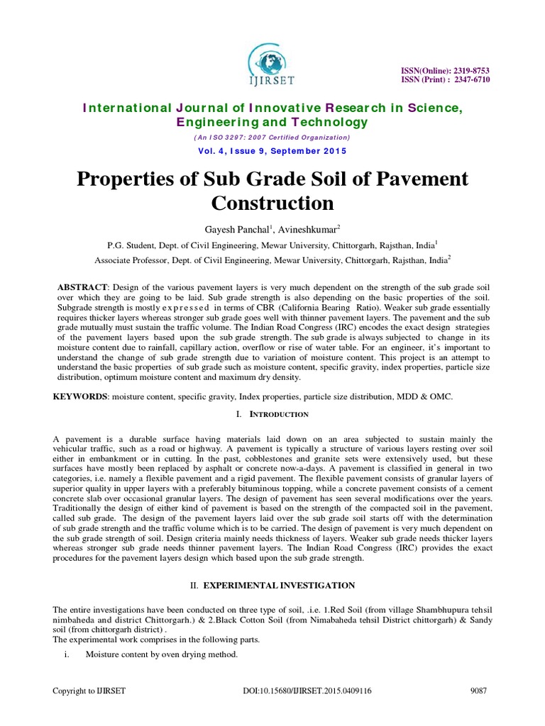 Properties of Sub Grade Soil of Pavement Construction | PDF | Road ...