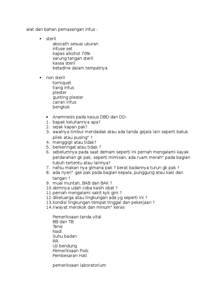 Alat Dan Bahan Pemasangan Infus | PDF