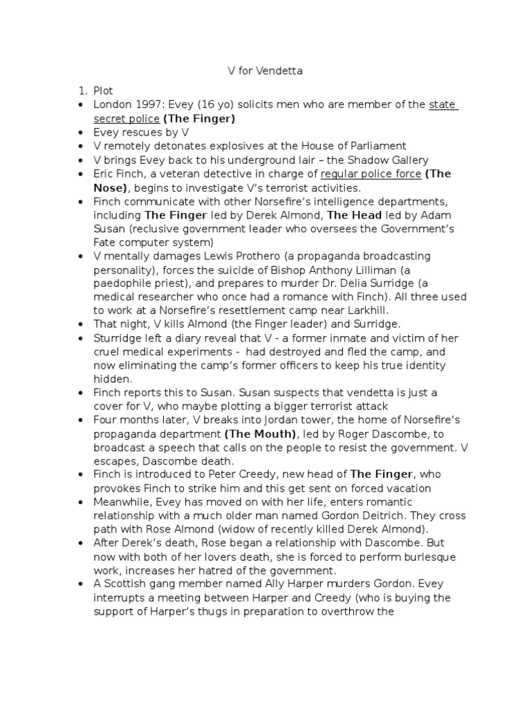 "V for Vendetta: Plot Summary & Characters" | PDF | Crime Thriller ...
