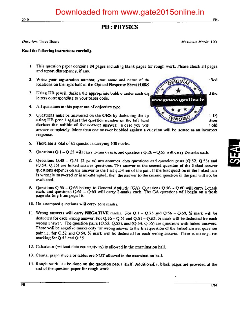 GATE PH 2010 Unsolved | PDF