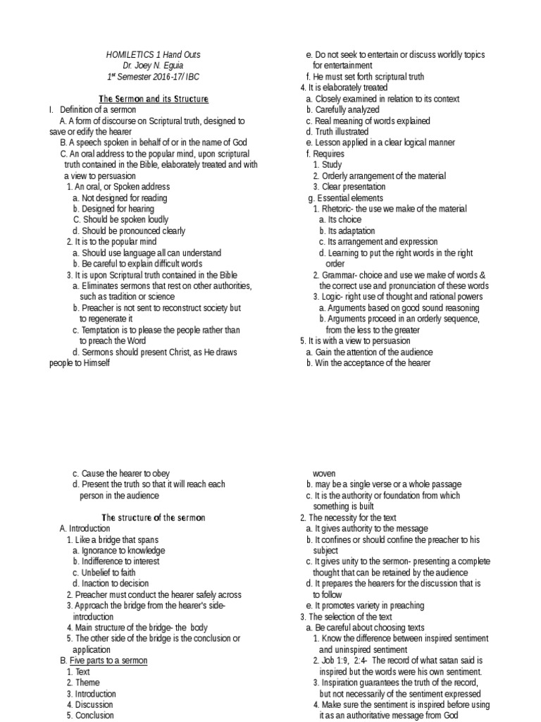 Homiletics 1 Hand Outs | Download Free PDF | Homiletics | Sermon