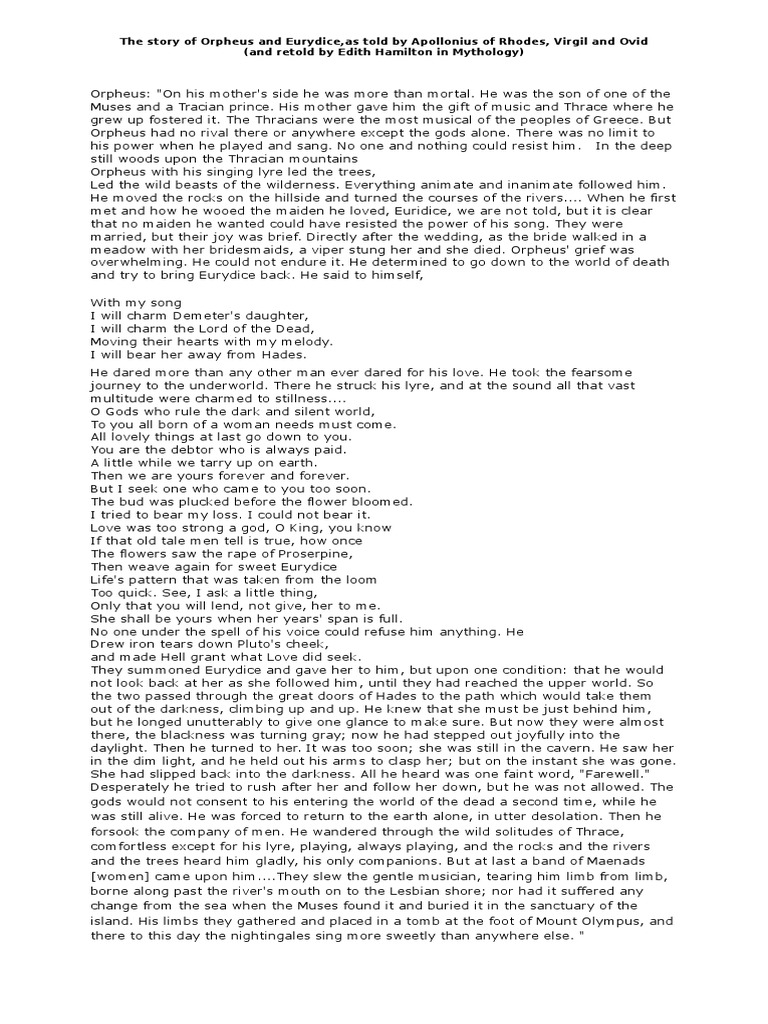 The Story of Orpheus and Eurydice, As Told by Apollonius of Rhodes ...