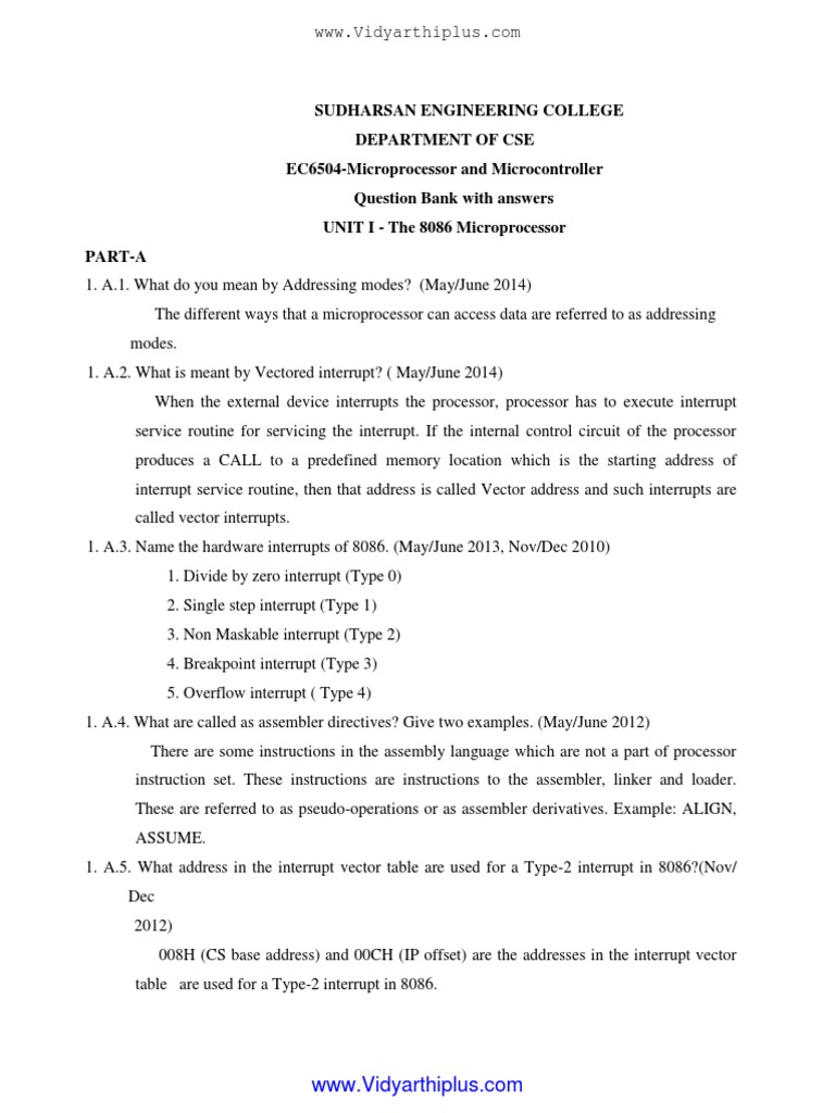 2 Marks MPMC QB With Answers | PDF | Central Processing Unit | Input/Output