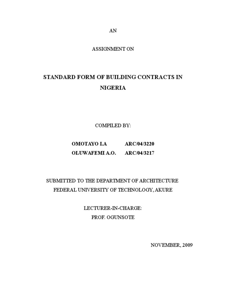 Standard Form of Building Contracts in Nigeria | PDF | Architect | Valuation (Finance)