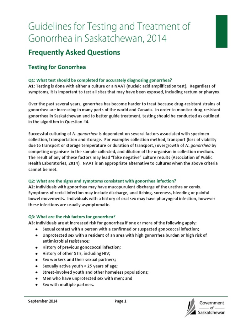 FAQs Gonorrhea GuidelinesforTesting Treatment | PDF | Sexually ...