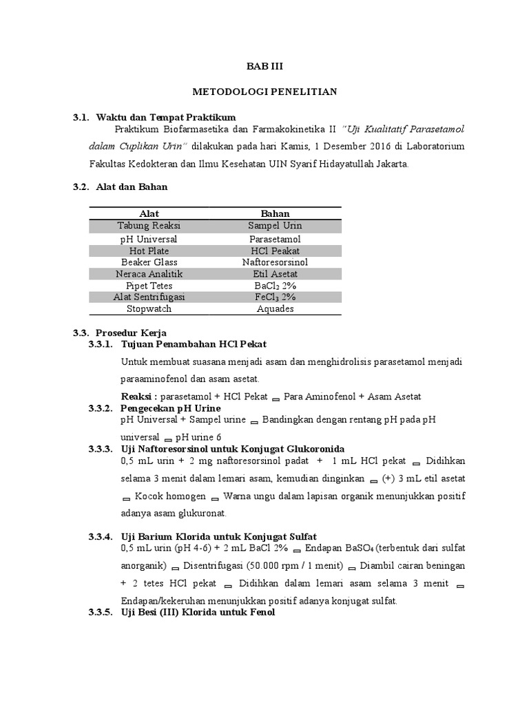 Bab III - Laporan BFFK Urin | PDF | Sains & Matematika