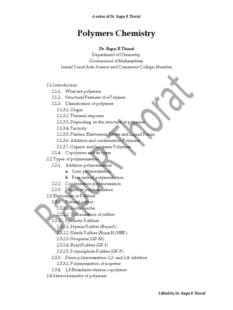 Polymer Chemistry | PDF | Polymerization | Polymers