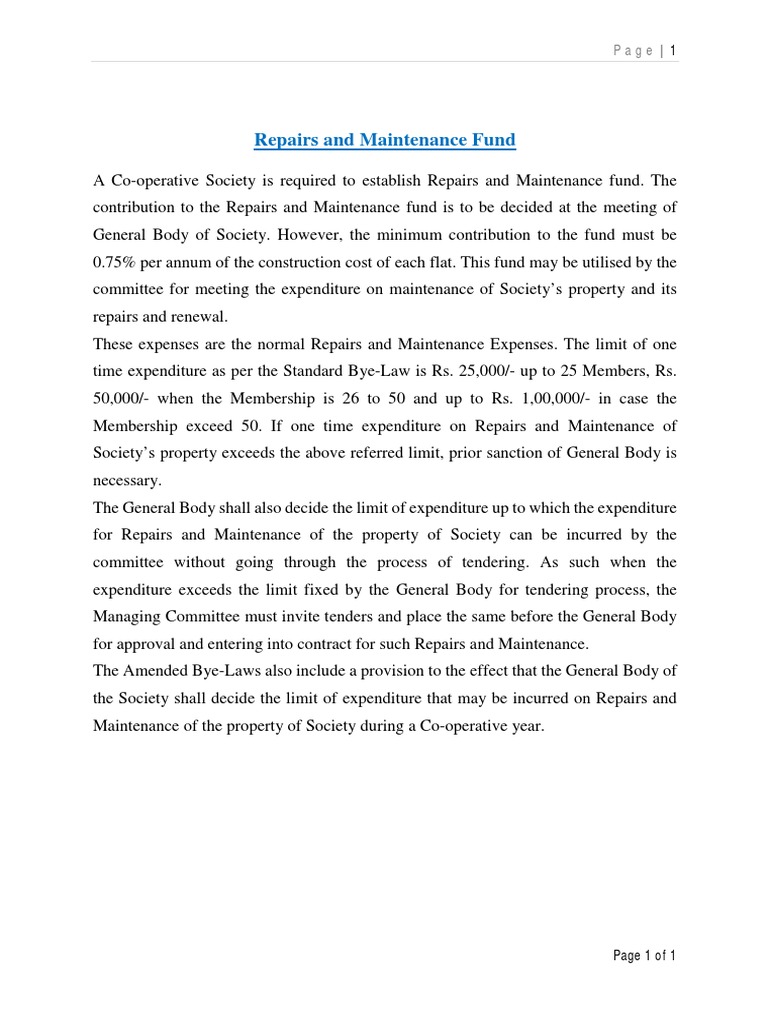 Repairs and Maintenance Fund | PDF