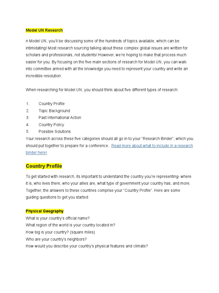 Country Profile: Model UN Research | PDF | United Nations ...
