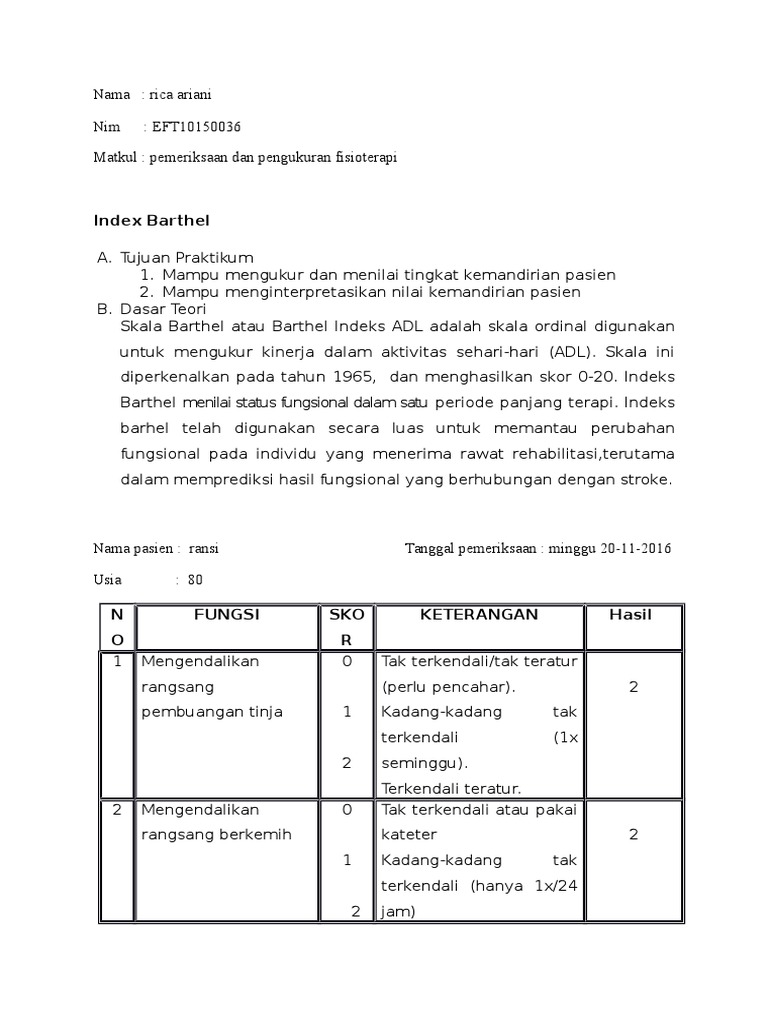 Indeks Barthel: Ketergantungan Sedang | PDF