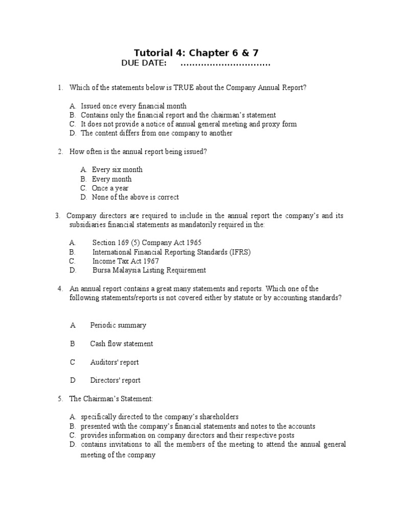 A161 Tutorial 4 - Annual Report Fin Analysis (QUESTION) | PDF ...