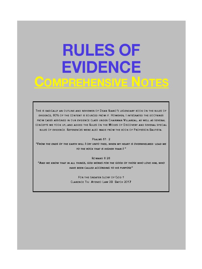 Clarence Tiu - Evidence Notes | PDF | Deposition (Law) | Evidence (Law)